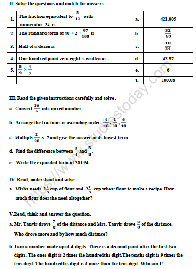 CBSE Class 4 Mathematics Worksheet Set K